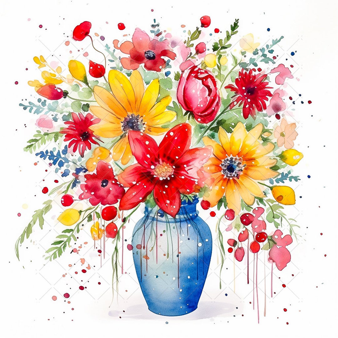 Red Mixed Flowers in Vase Bundle Clipart, 12 High Quality Jpgs ...