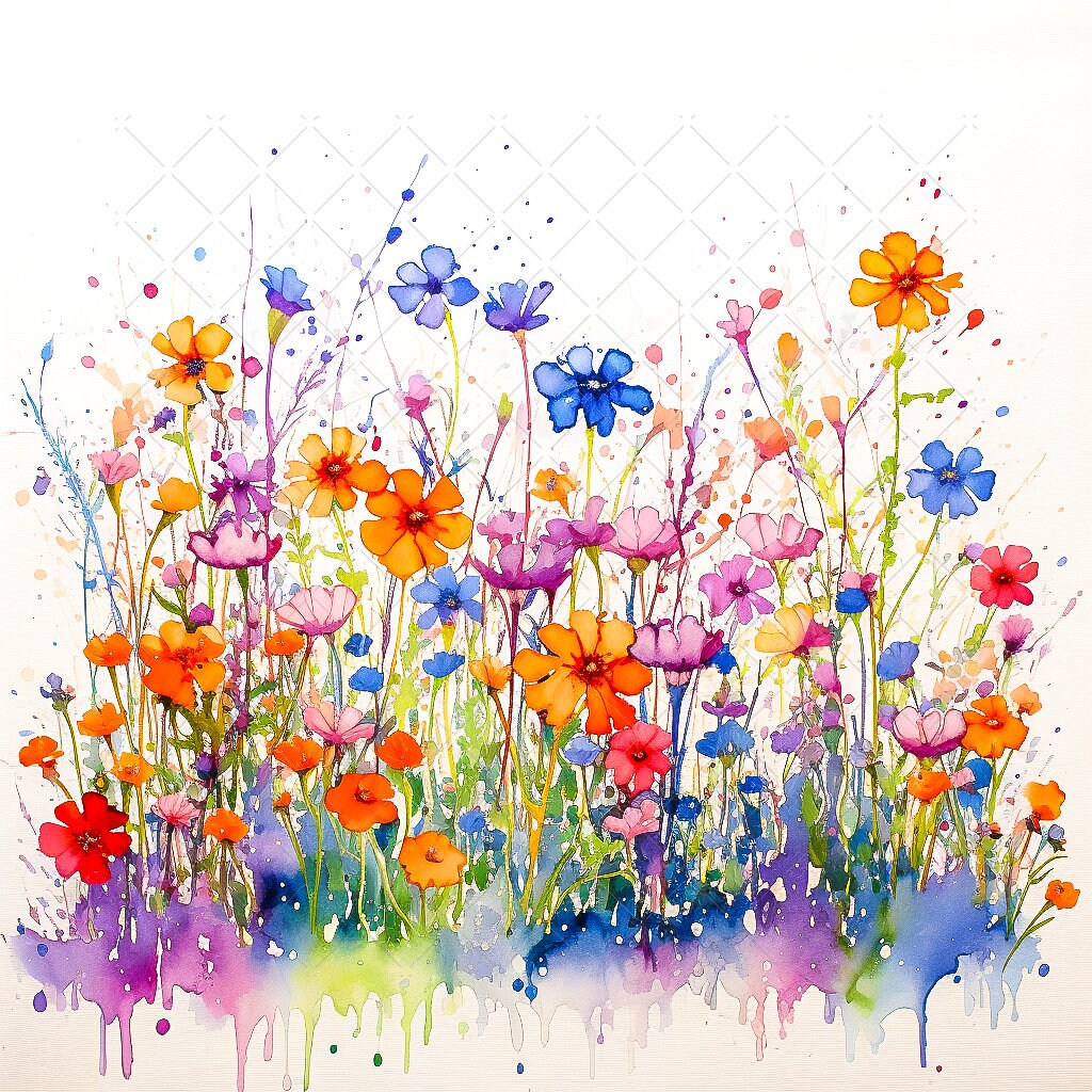 Wild Flowers in Field Bundle Clipart, 10 High Quality Jpgs, Watercolor ...