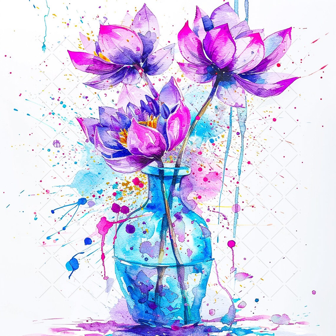 Purple Lotus Flowers in Vase Bundle Clipart, 10 High Quality Jpgs ...