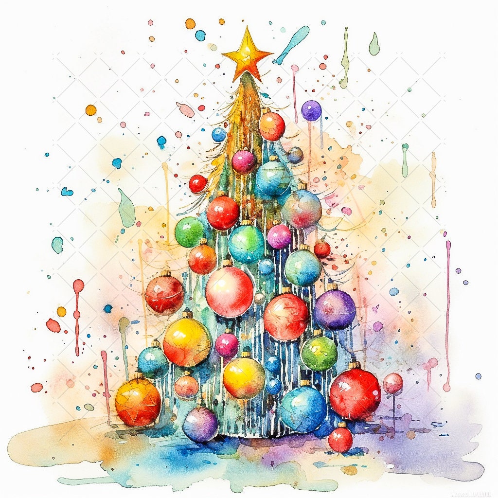 Christmas Trees Bundle Watercolor Clipart, 10 High Quality Jpgs ...