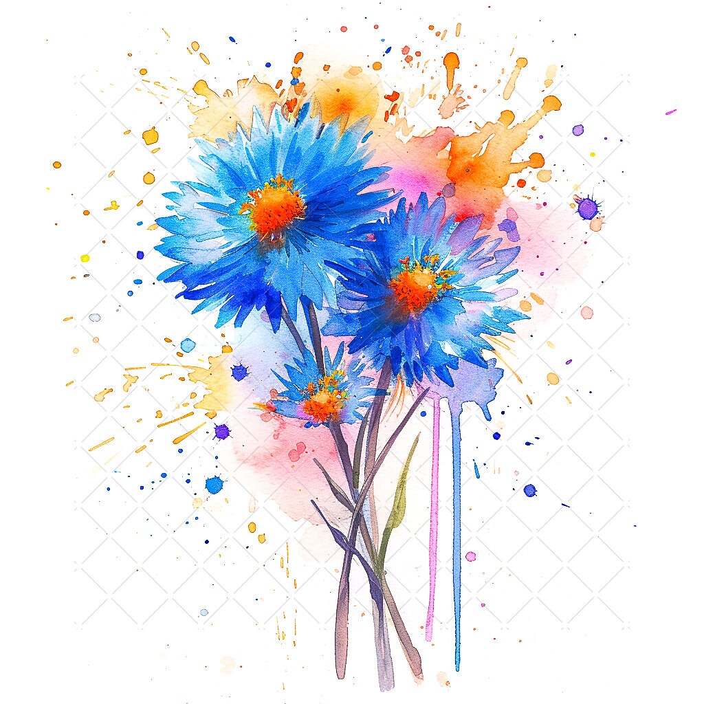Blue Aster Flower Bundle Clipart, 10 High Quality Jpgs, Watercolor ...