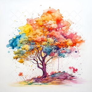 Vibrant Red Watercolor Trees Bundle Clipart, 10 High Quality Jpgs ...