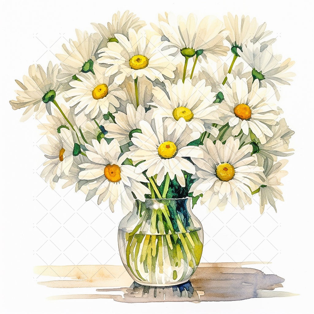 Vase of Daisies Flowers Bundle Clipart, 15 High Quality Jpgs ...