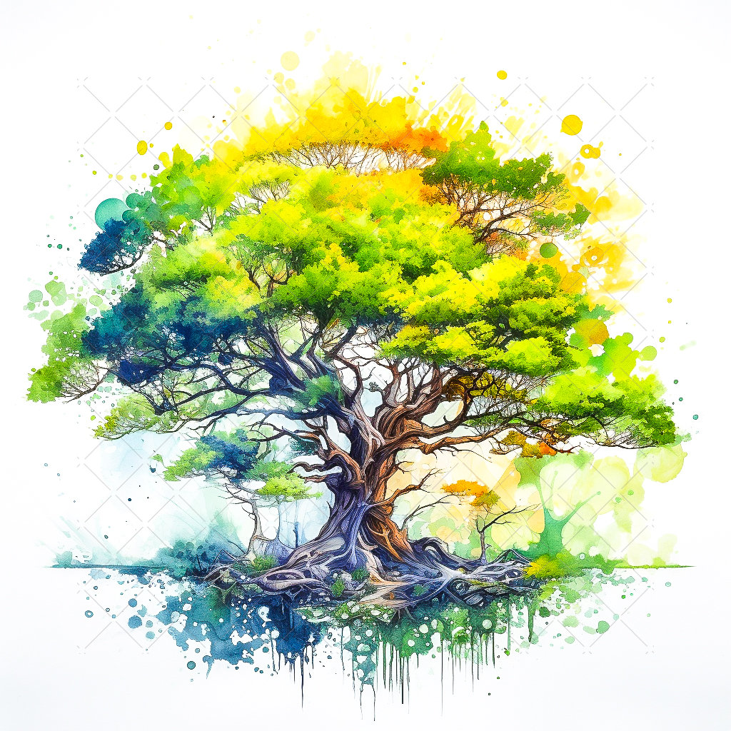 Tree Watercolor Vibrant Bundle Clipart, 10 High Quality Jpgs, Colorful ...