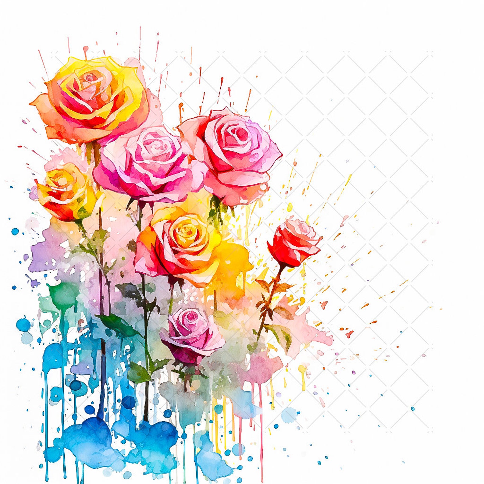 Roses Flowers Watercolor in Field Flowers Bundle Clipart, 10 High ...