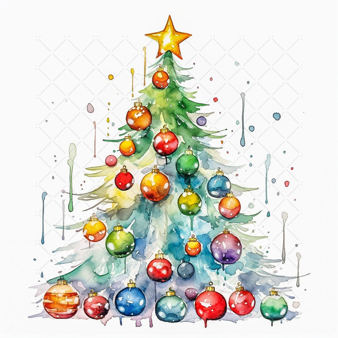 Christmas Trees Bundle Watercolor Clipart, 10 High Quality Jpgs ...