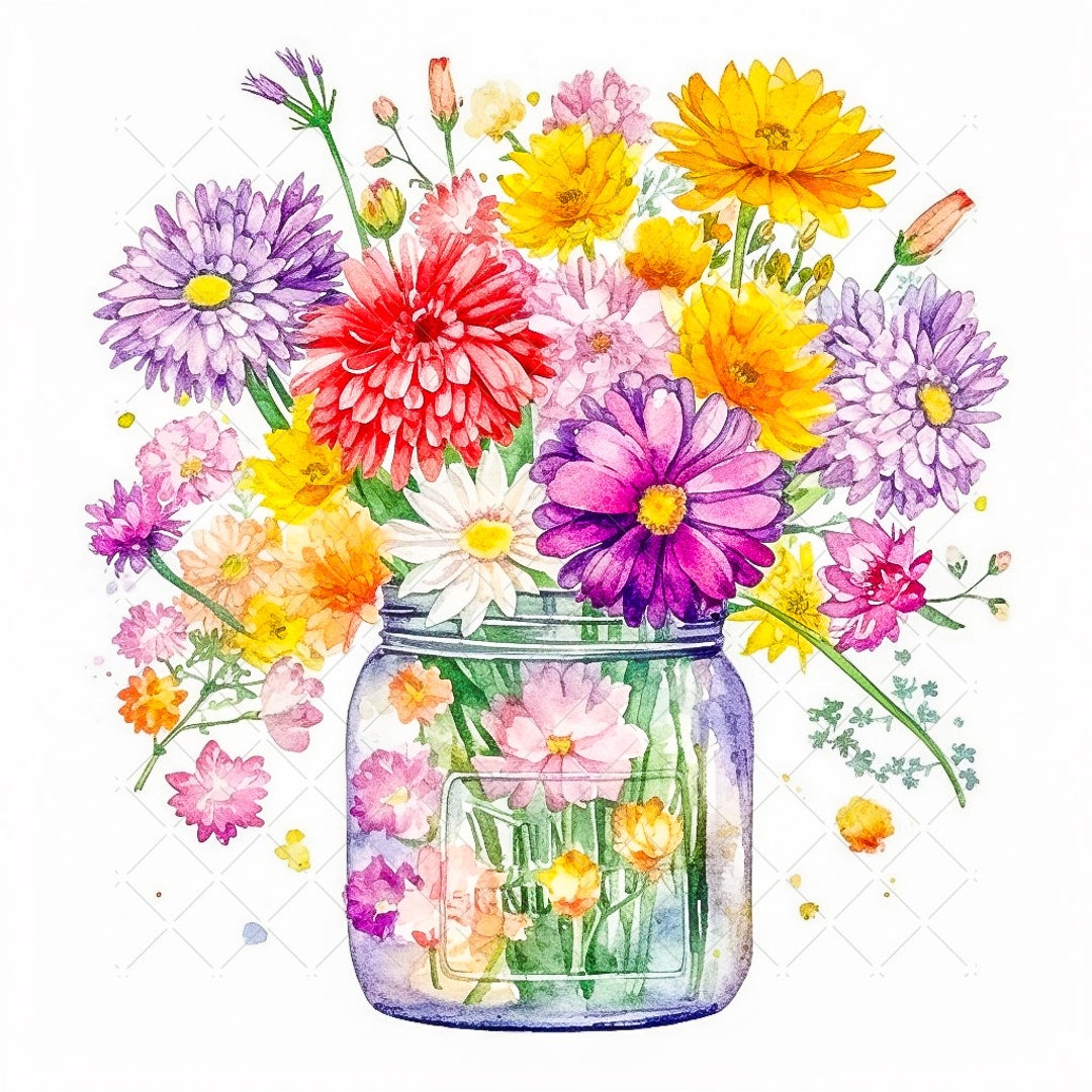 Wild Flowers Bundle Clipart, 10 High Quality Jpgs, Watercolor Flower in ...