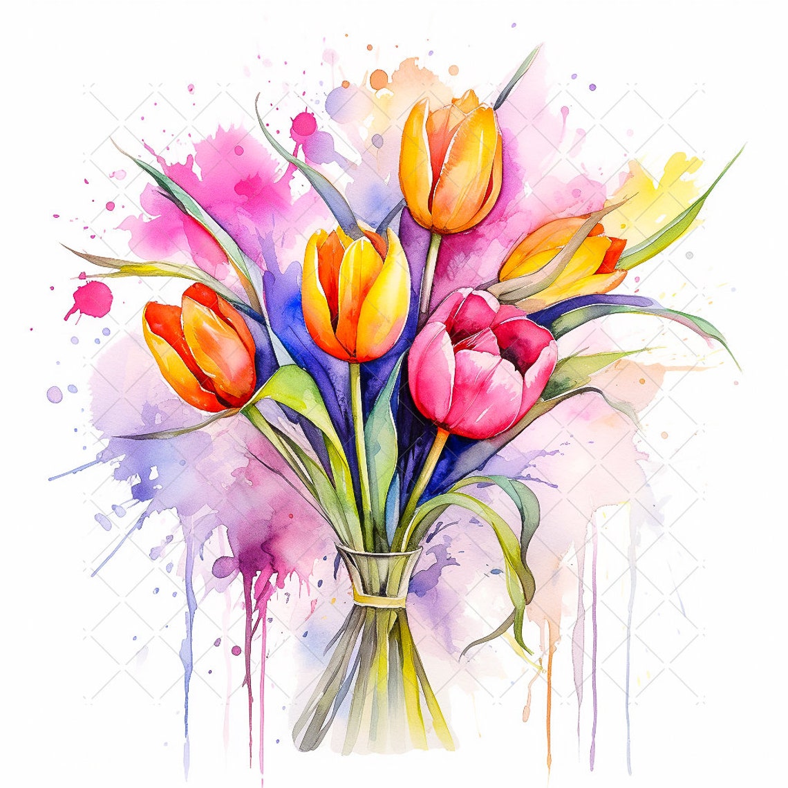 Watercolor Colorful Tulips Flowers Bundle Clipart, 10 High Quality Jpgs ...