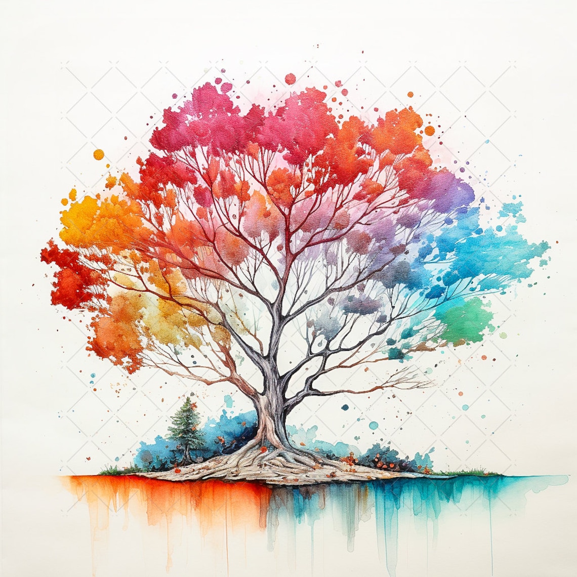 Fall Vibrant Trees Watercolor Bundle Clipart, 10 High Quality Jpgs ...