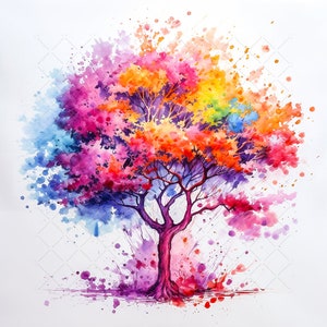 Vibrant Red Watercolor Trees Bundle Clipart, 10 High Quality Jpgs ...