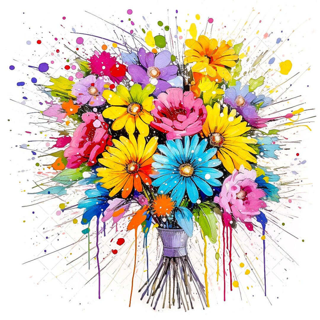 Watercolor Aster Flowers Bouquet Bundle Clipart, 10 High Quality Jpgs ...