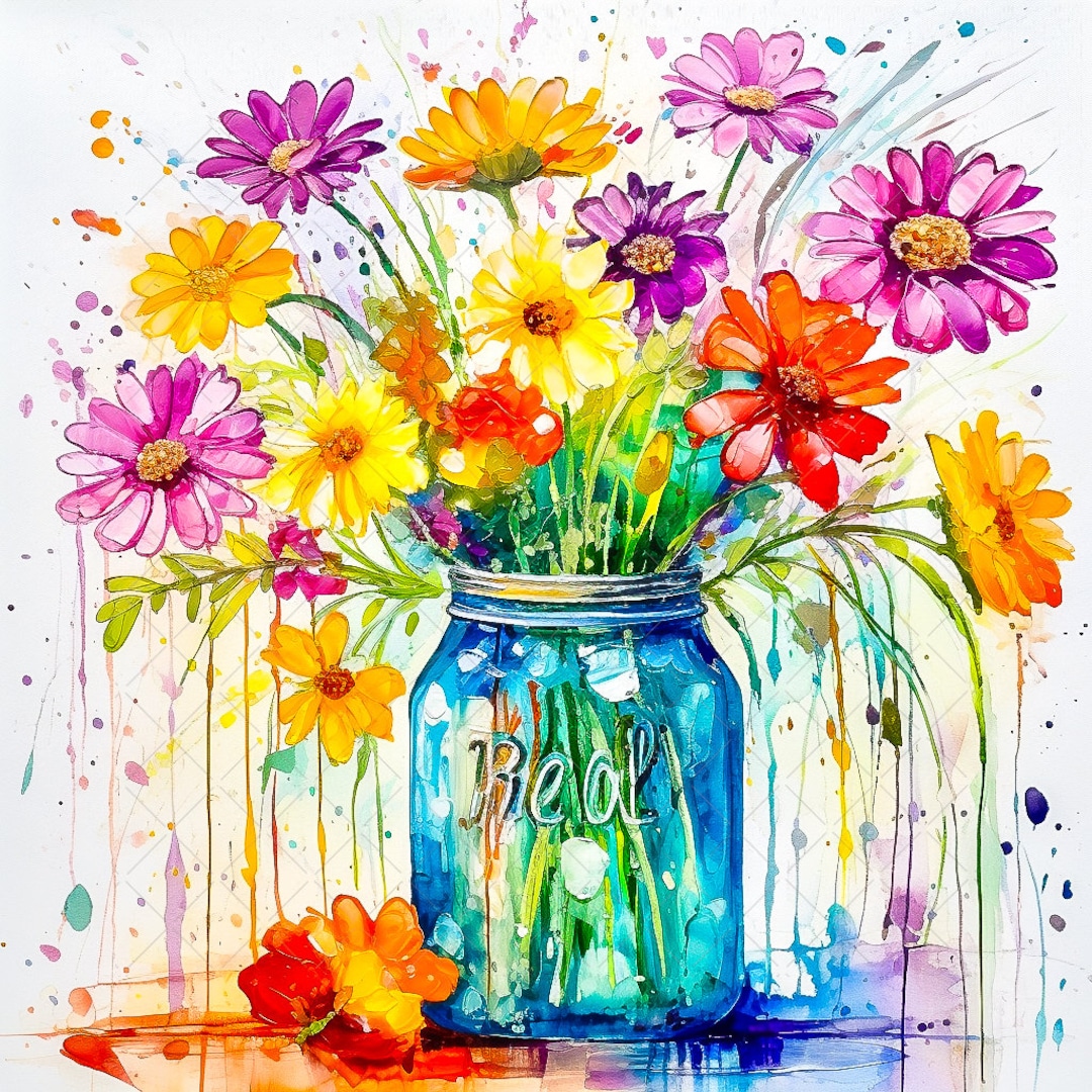 Wild Flowers Bundle Clipart, 10 High Quality Jpgs, Watercolor Flower in ...