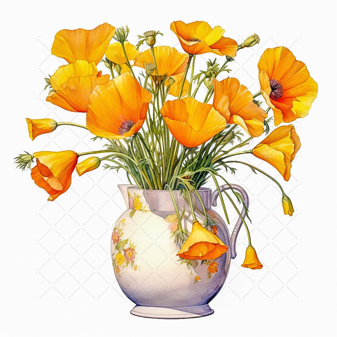 Vase of Orange Poppy Flowers Bundle Clipart, 10 High Quality JPG ...