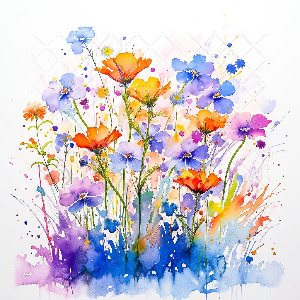 Wild Flowers Bundle Clipart, 10 High Quality Jpgs, Watercolor Flower in ...