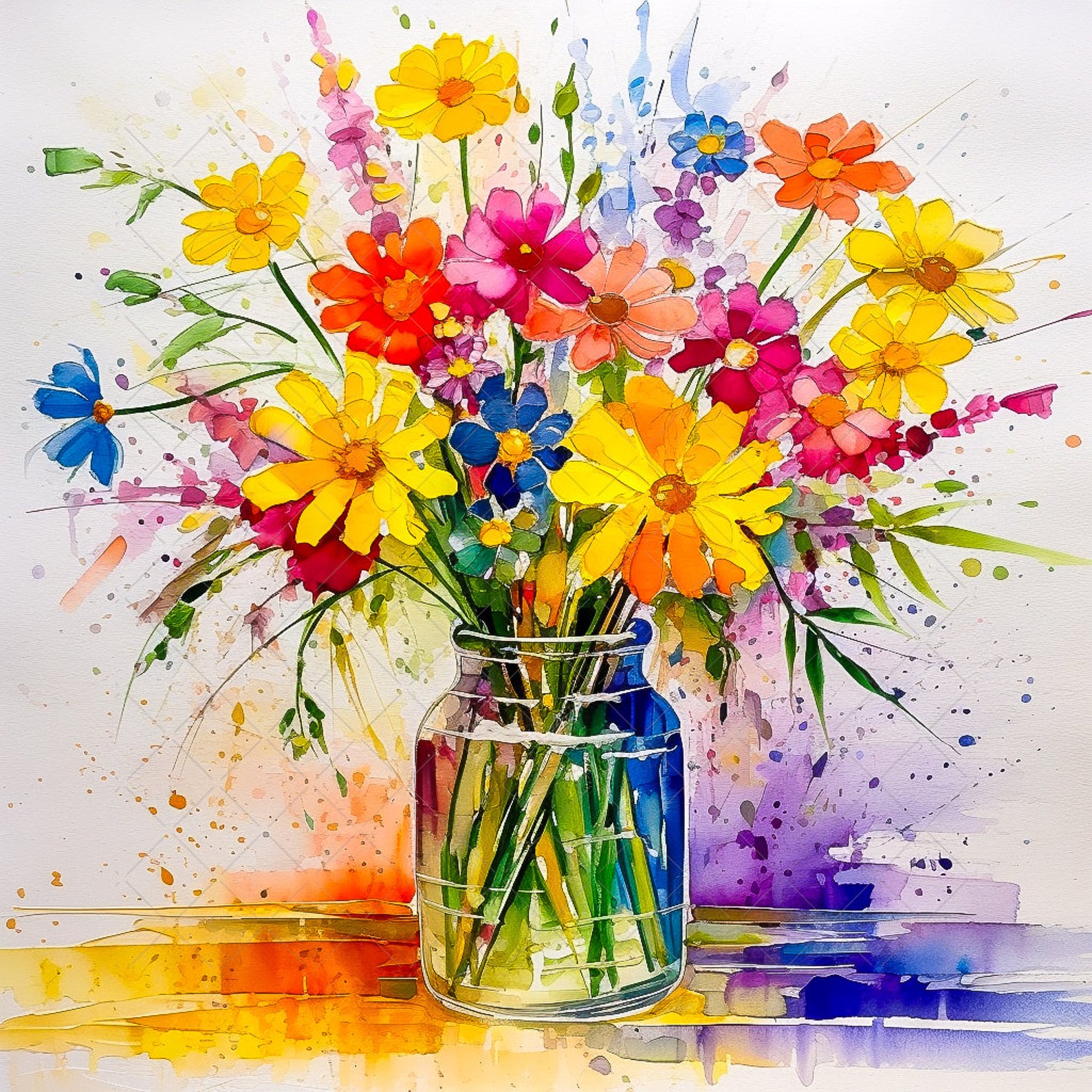Wild Flowers Bundle Clipart, 10 High Quality Jpgs, Watercolor Flower in ...