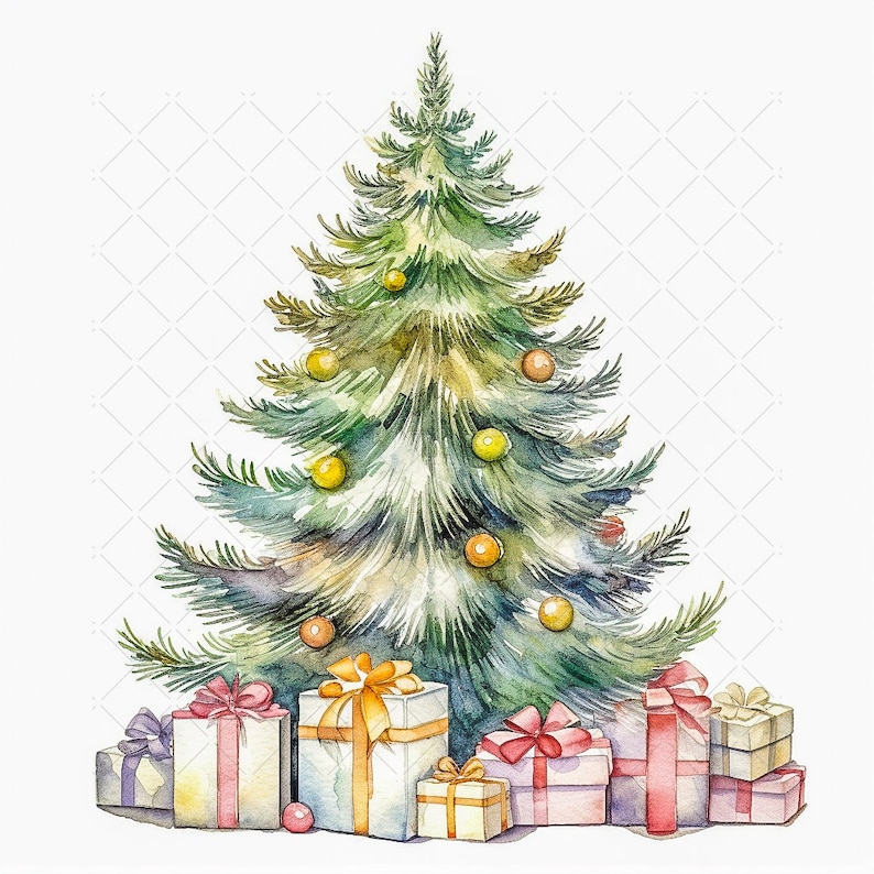 Christmas Trees Watercolor Bundle Clipart, 10 High Quality Jpgs ...