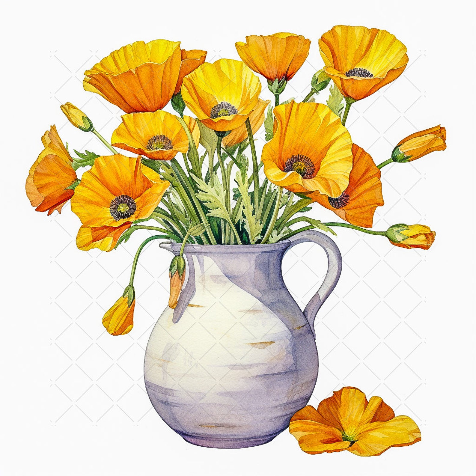 Vase of Orange Poppy Flowers Bundle Clipart, 10 High Quality JPG ...