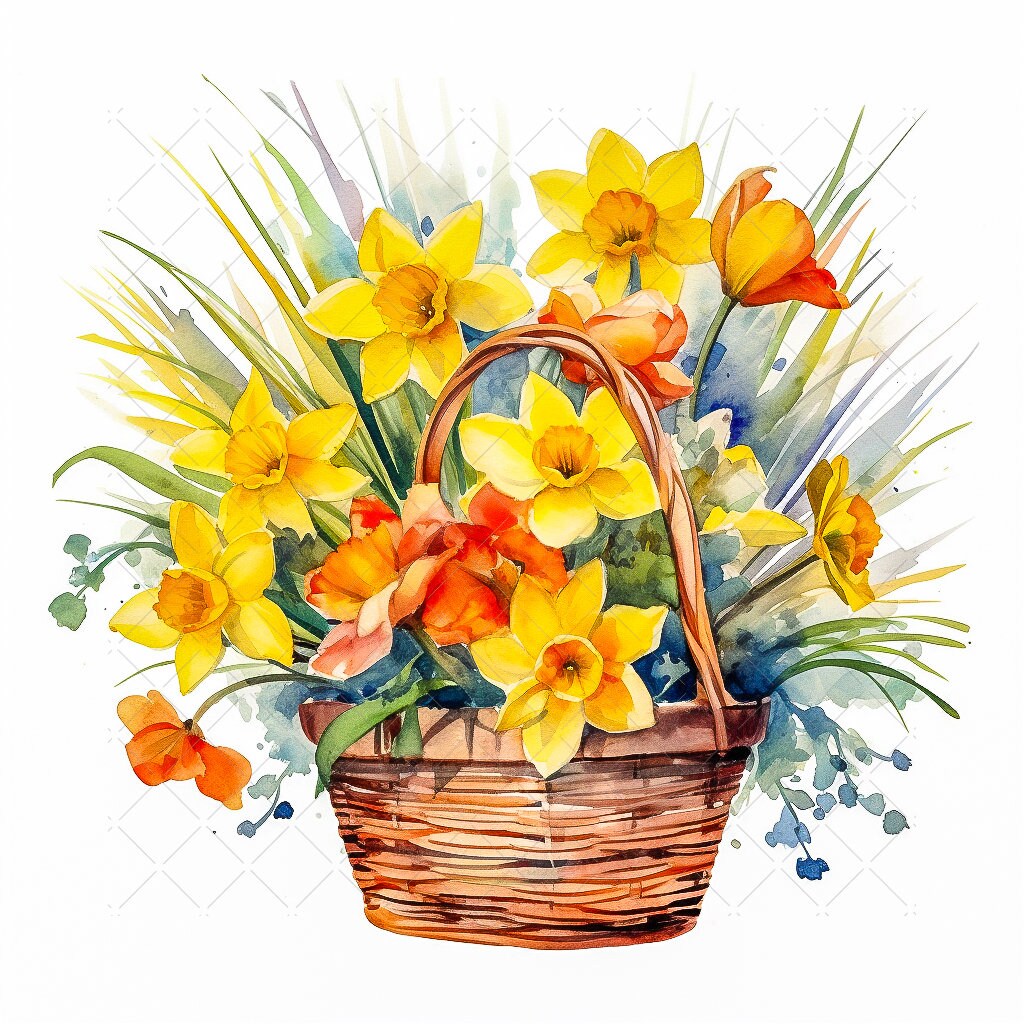 Daffodil Flowers in Flowerbed Bundle Clipart, 10 High Quality Jpgs ...