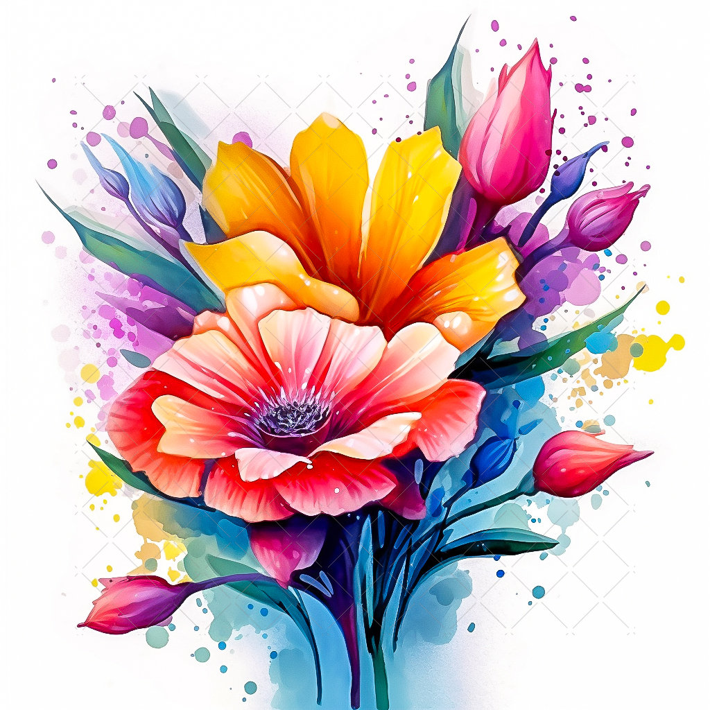 Vibrant Watercolor Colorful Flowers Bundle Clipart, 10 High Quality ...