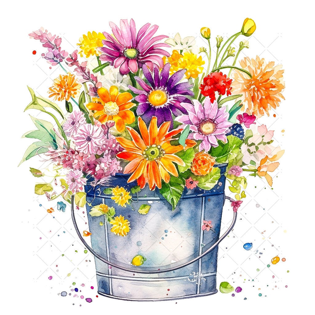 Bloomstruck Flowers in Bucket Bundle Clipart, 10 High Quality Jpgs ...