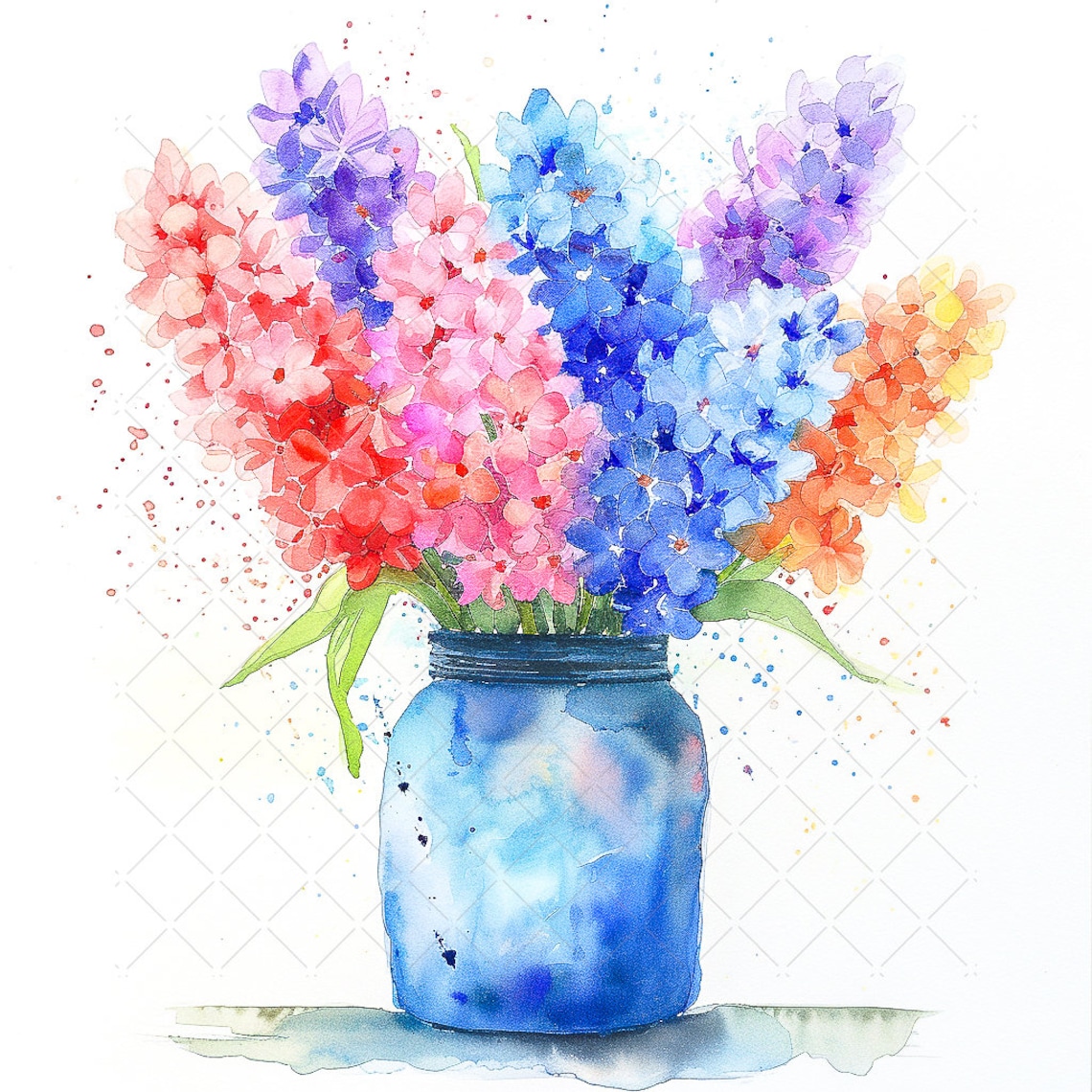 Vase of Hyacinths Flowers Bundle Clipart, 10 High Quality Jpgs, Watercolor Flower in Vase Art ...