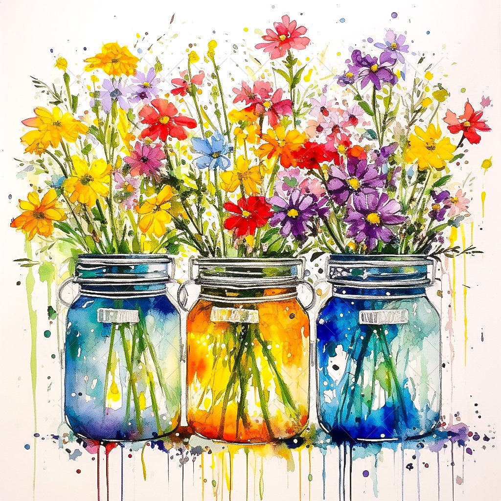 Wild Flowers Bundle Clipart, 10 High Quality Jpgs, Watercolor Flower in ...