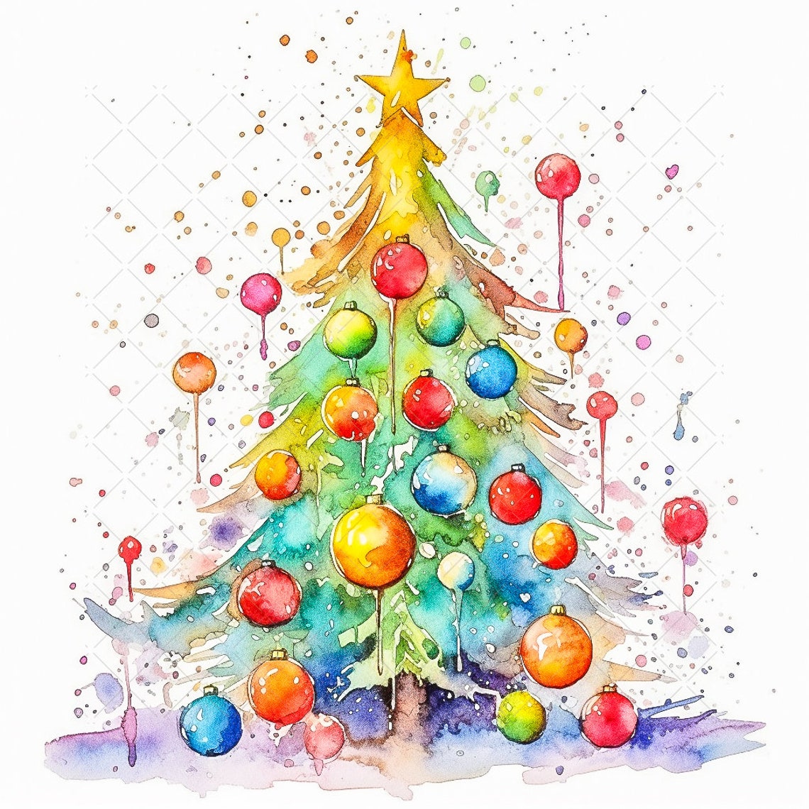 Christmas Trees Bundle Watercolor Clipart, 10 High Quality Jpgs ...