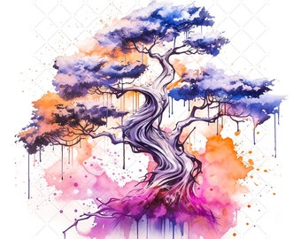 Trees Watercolor Vibrant Bundle Clipart, 10 High Quality Jpgs, Colorful ...