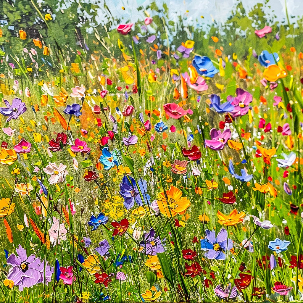 Vibrant Oil Painting of Wild Flowers in Field Bundle Clipart, 10 High ...