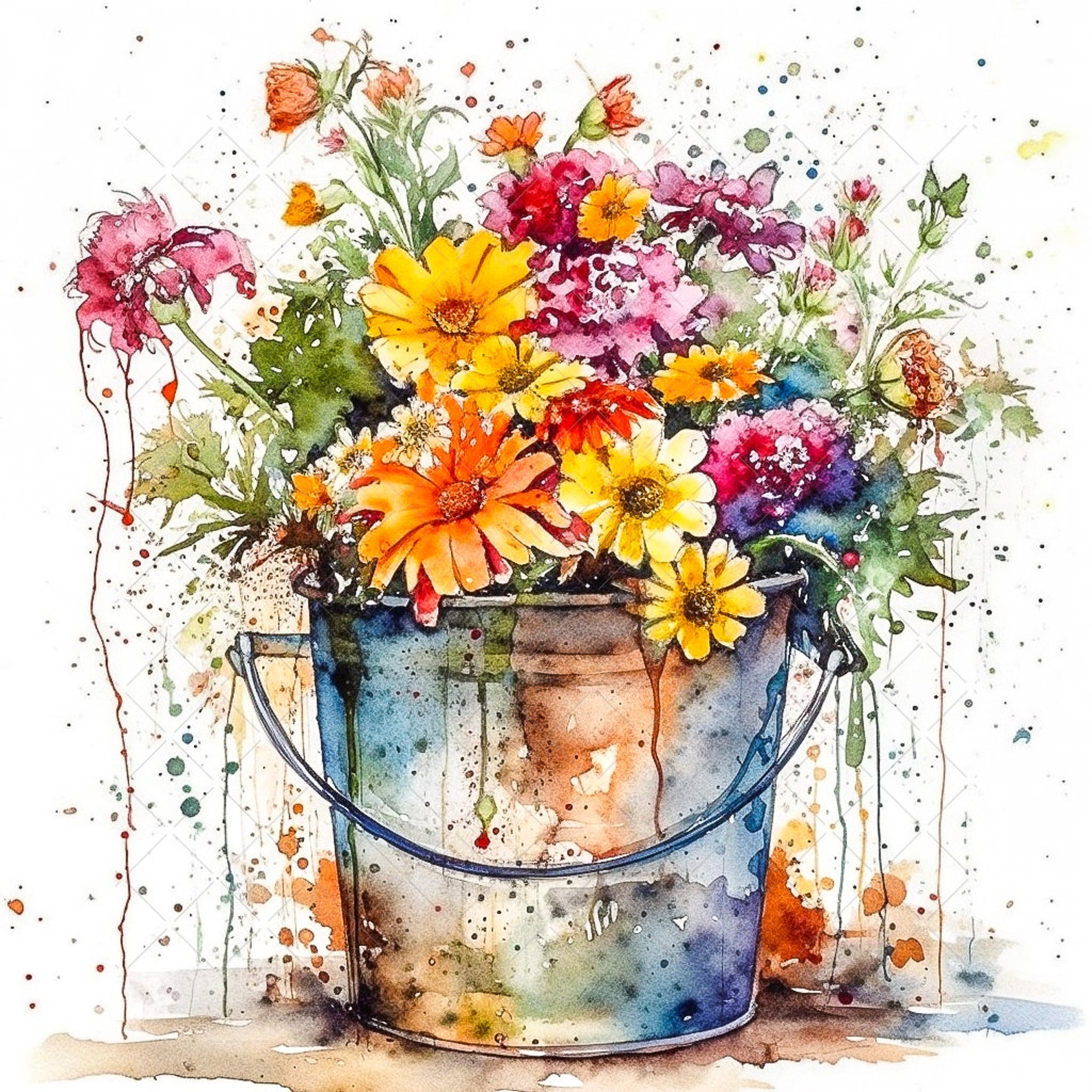 Rustic Mixed Flowers Watercolor in Vase Bundle Clipart, 12 High Quality JPG, Flower in Vase Art ...