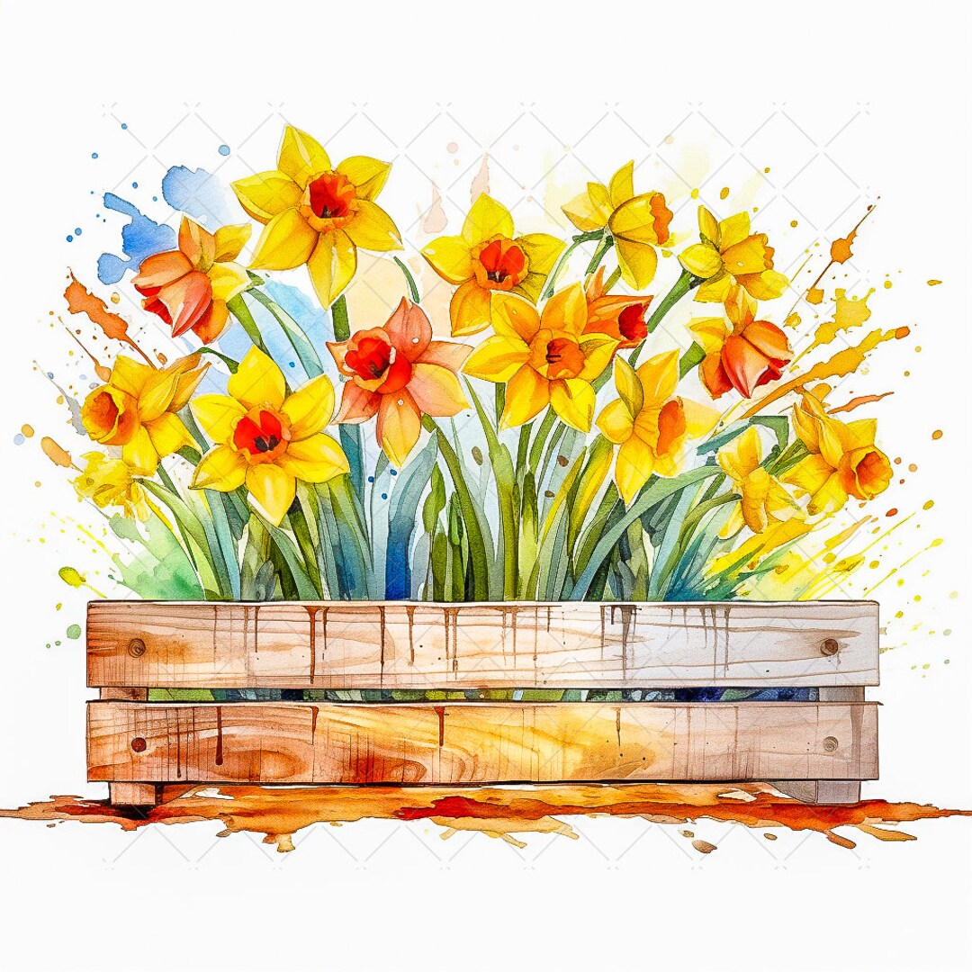 Daffodil Flowers Planter Box Bundle Clipart, 10 High Quality Jpgs ...