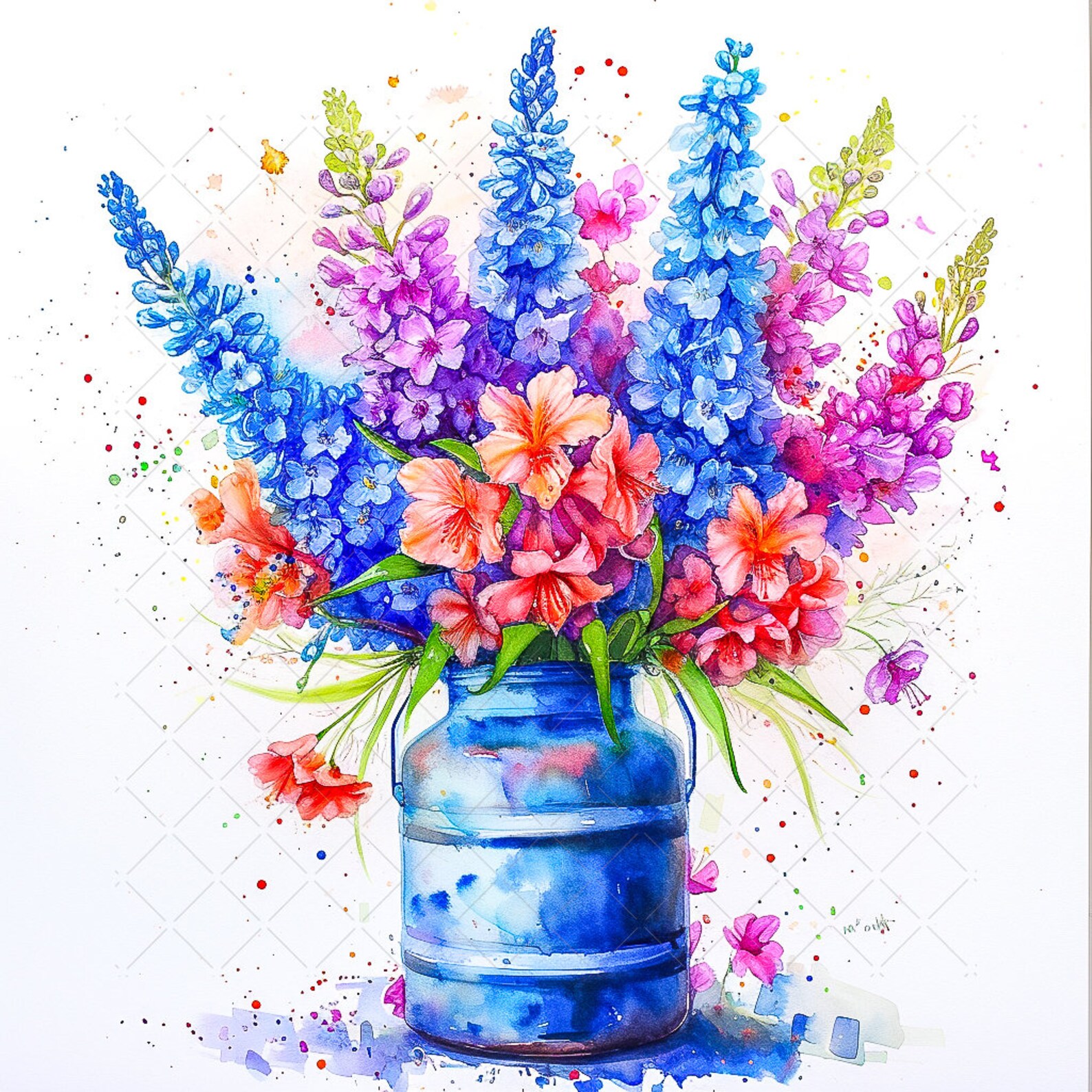 Vase of Hyacinths Flowers Bundle Clipart, 10 High Quality Jpgs, Watercolor Flower in Vase Art ...
