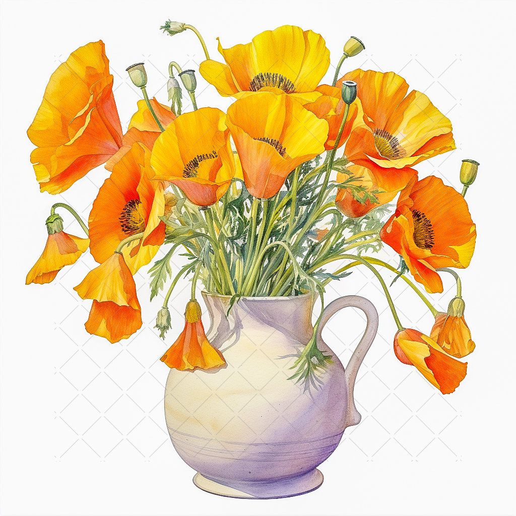 Vase of Orange Poppy Flowers Bundle Clipart, 10 High Quality JPG ...