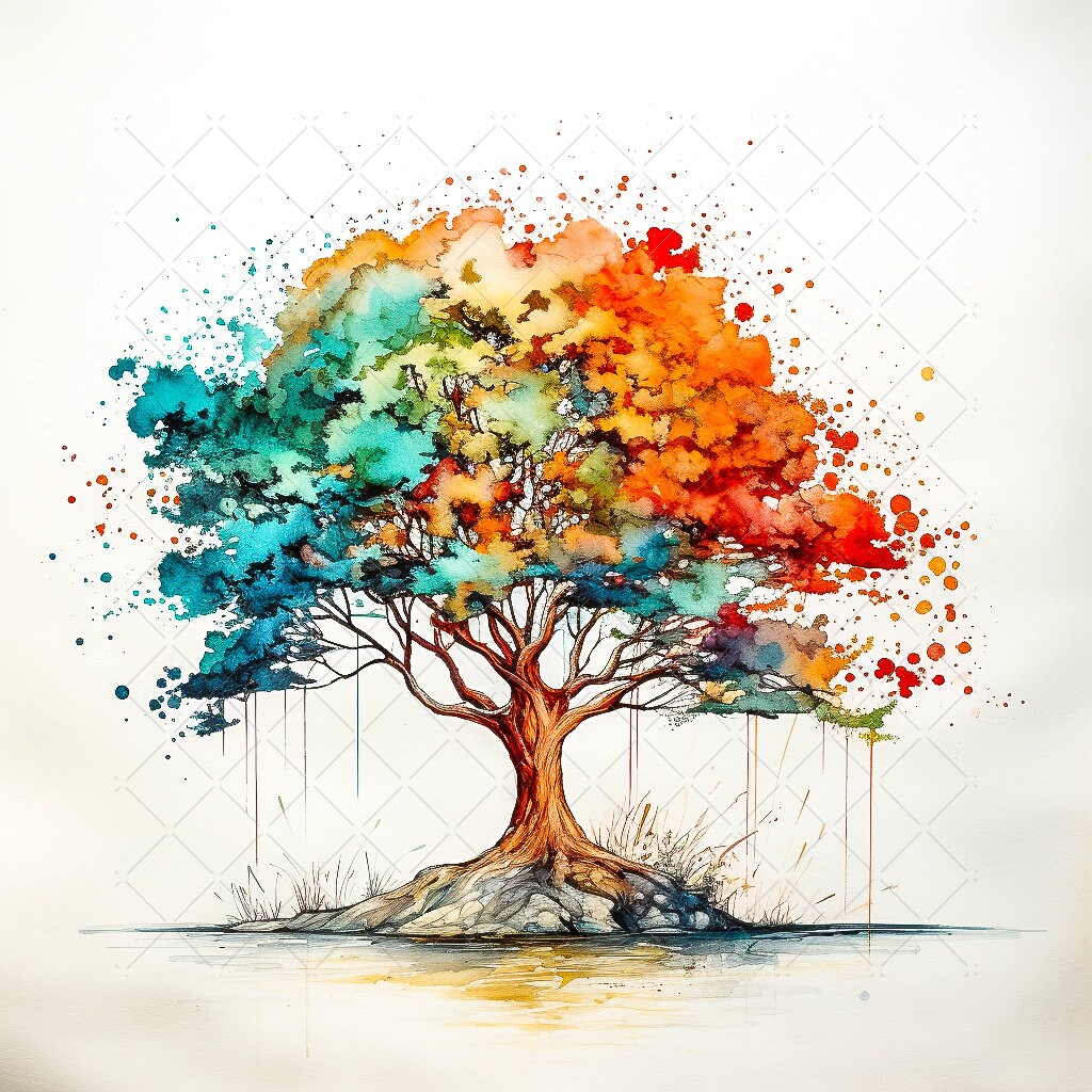 Watercolor Fall Vibrant Trees Bundle Clipart, 10 High Quality Jpgs ...