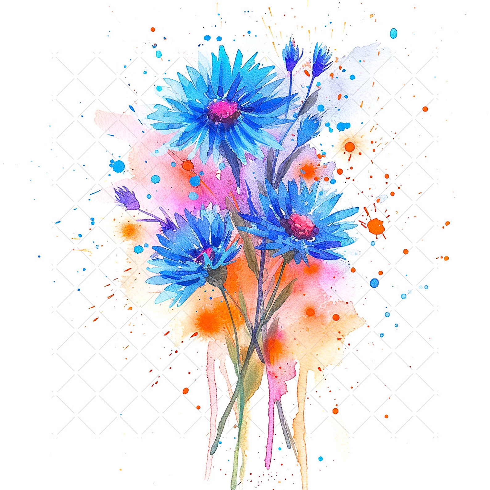 Blue Aster Flower Bundle Clipart, 10 High Quality Jpgs, Watercolor ...