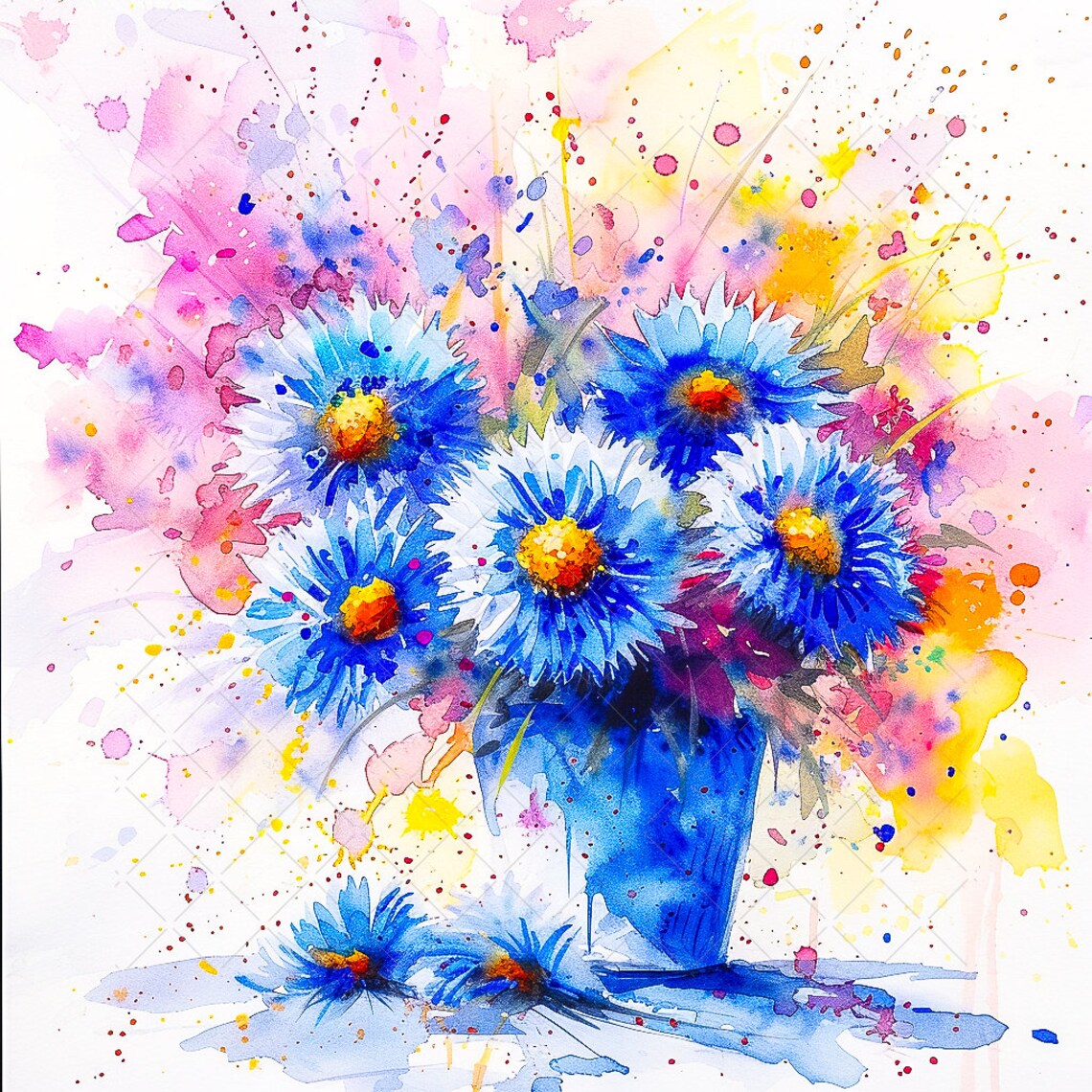 Blue Aster Flowers in Vase Bundle Clipart, 10 High Quality Jpgs ...