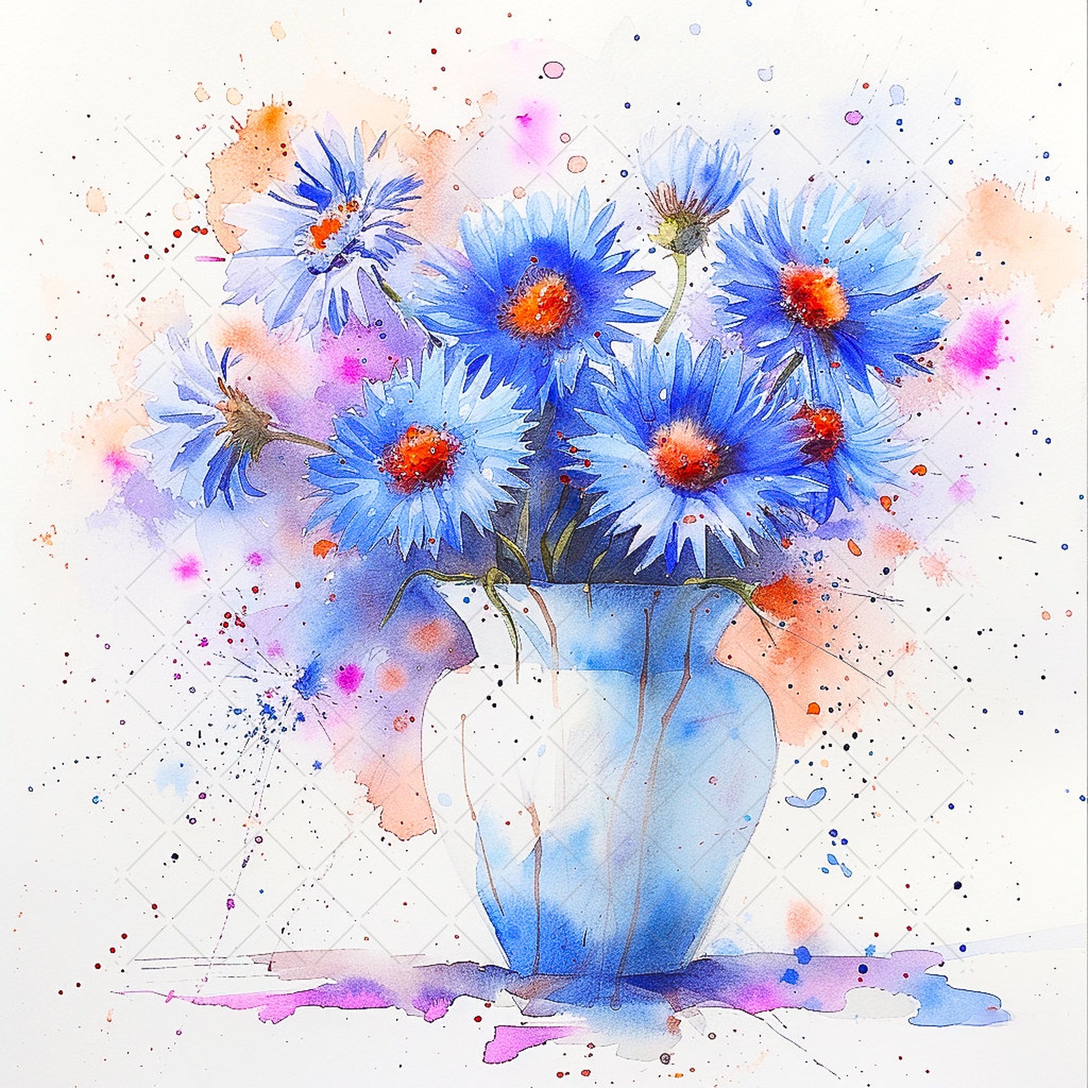 Blue Aster Flowers in Vase Bundle Clipart, 10 High Quality Jpgs ...