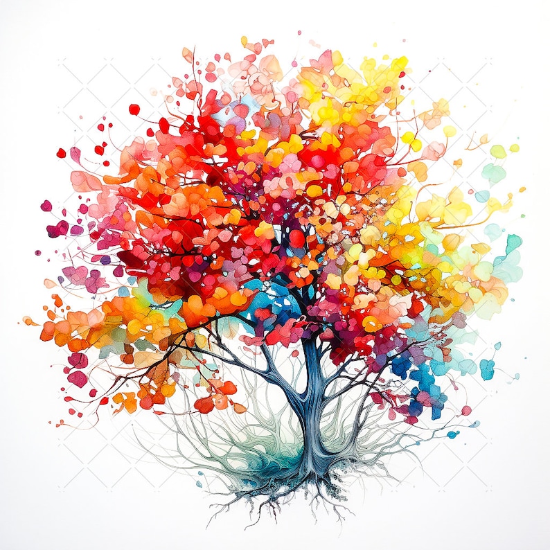 Vibrant Watercolor Fall Trees Bundle Clipart, 10 High Quality Jpgs ...