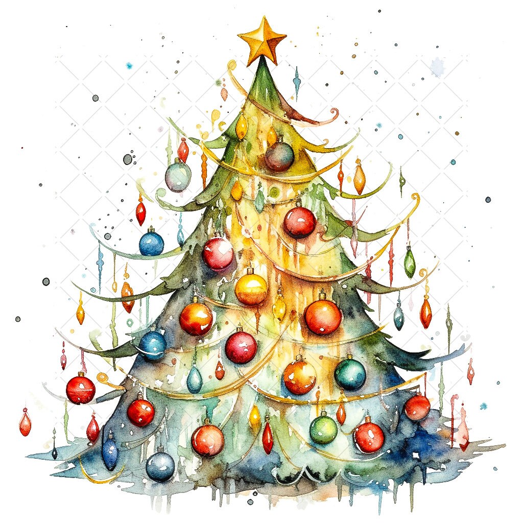 Christmas Trees Bundle Watercolor Clipart, 10 High Quality Jpgs ...