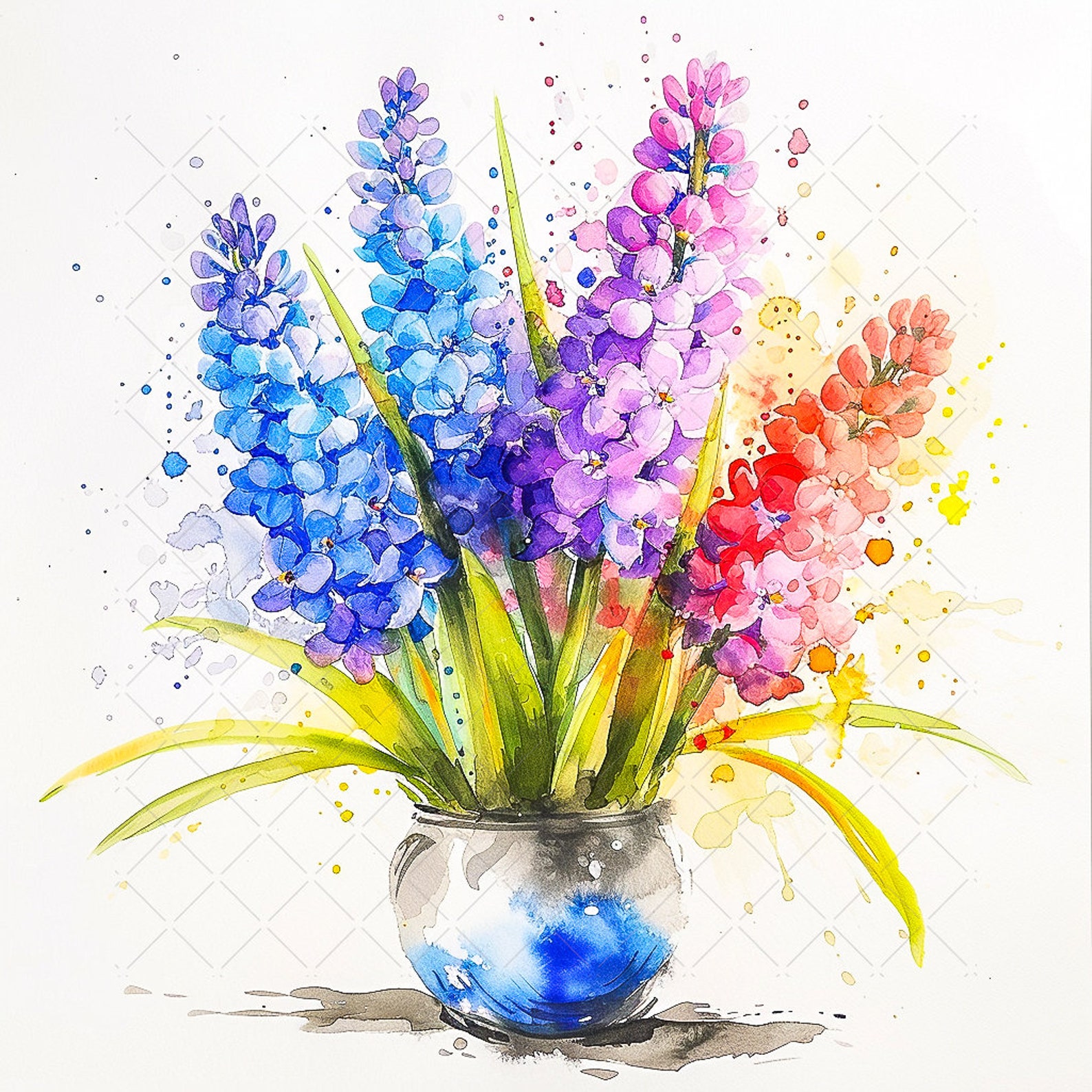 Vase of Hyacinths Flowers Bundle Clipart, 10 High Quality Jpgs, Watercolor Flower in Vase Art ...