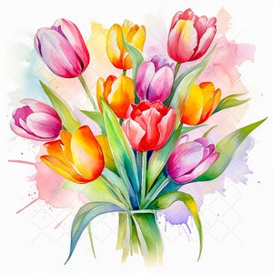 Watercolor Tulips Clipart Bundle, Vibrant Floral Art (digital Download ...