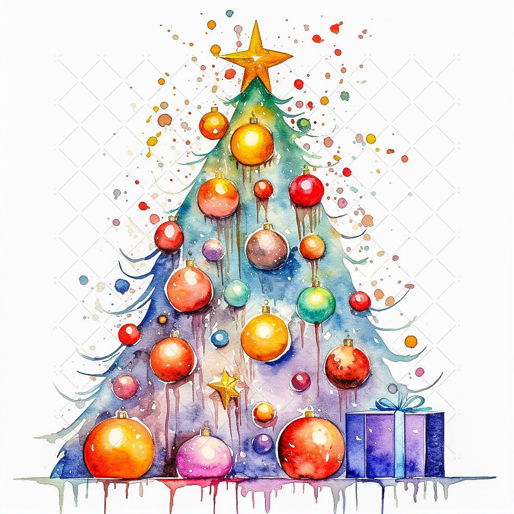 Christmas Trees Bundle Watercolor Clipart, 10 High Quality Jpgs ...