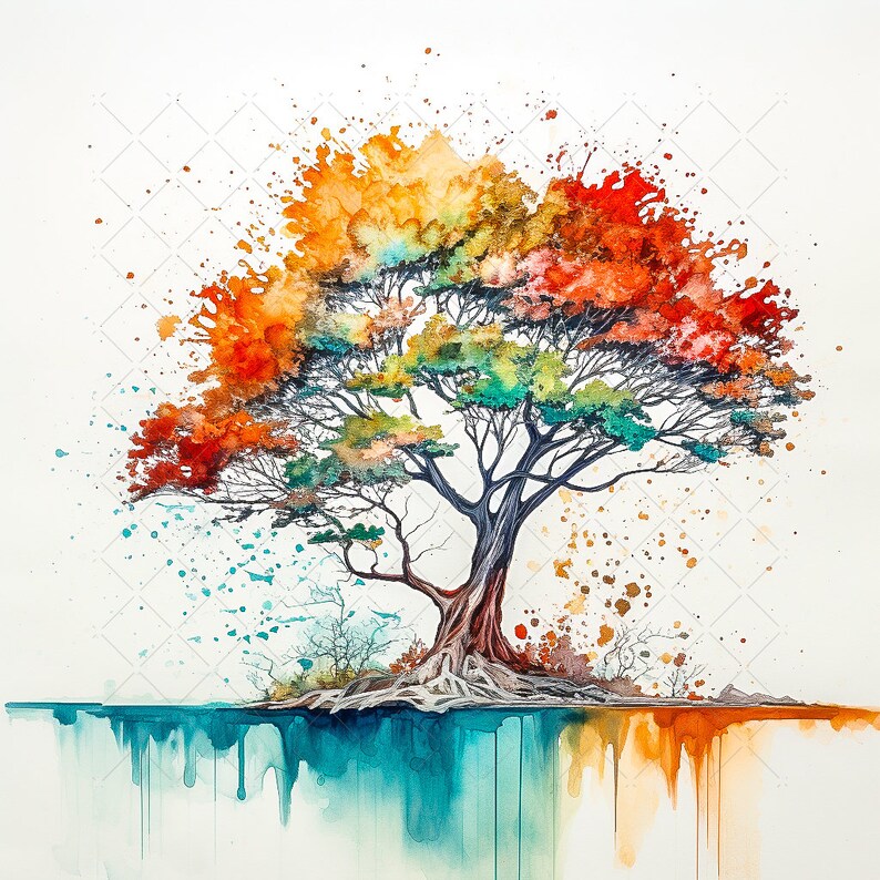 Fall Vibrant Trees Watercolor Bundle Clipart, 10 High Quality Jpgs ...