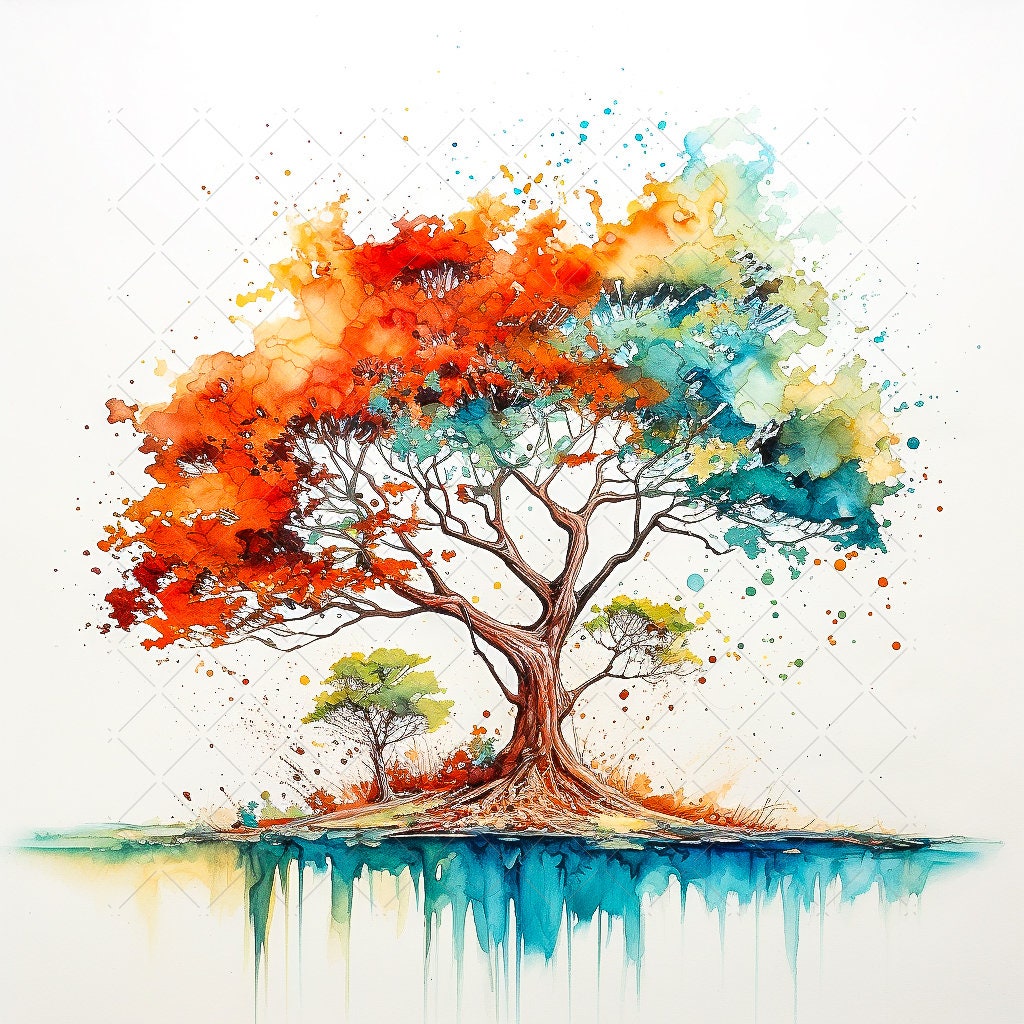 Vibrant Watercolor Fall Trees Bundle Clipart, 10 High Quality Jpgs ...