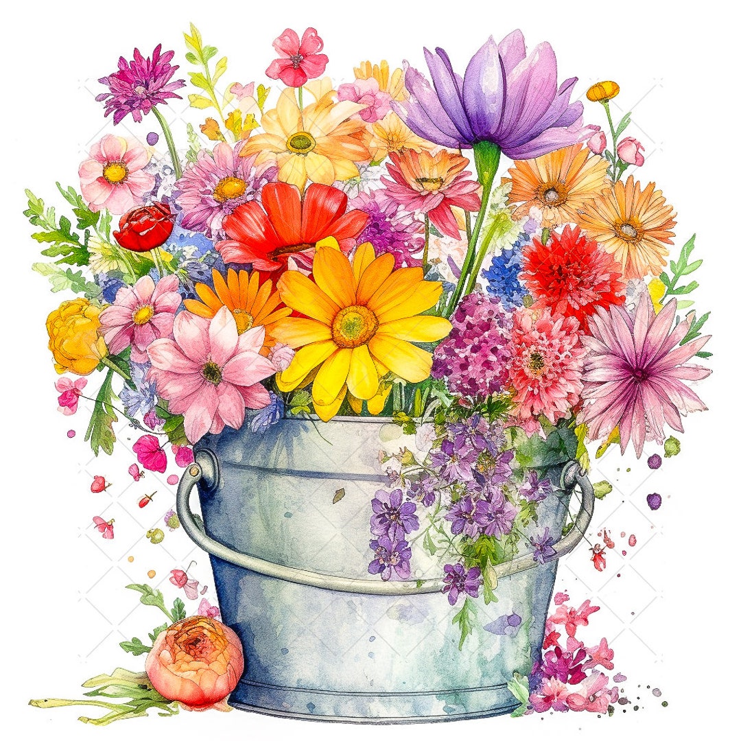 Bloomstruck Flowers in Bucket Bundle Clipart, 10 High Quality Jpgs ...