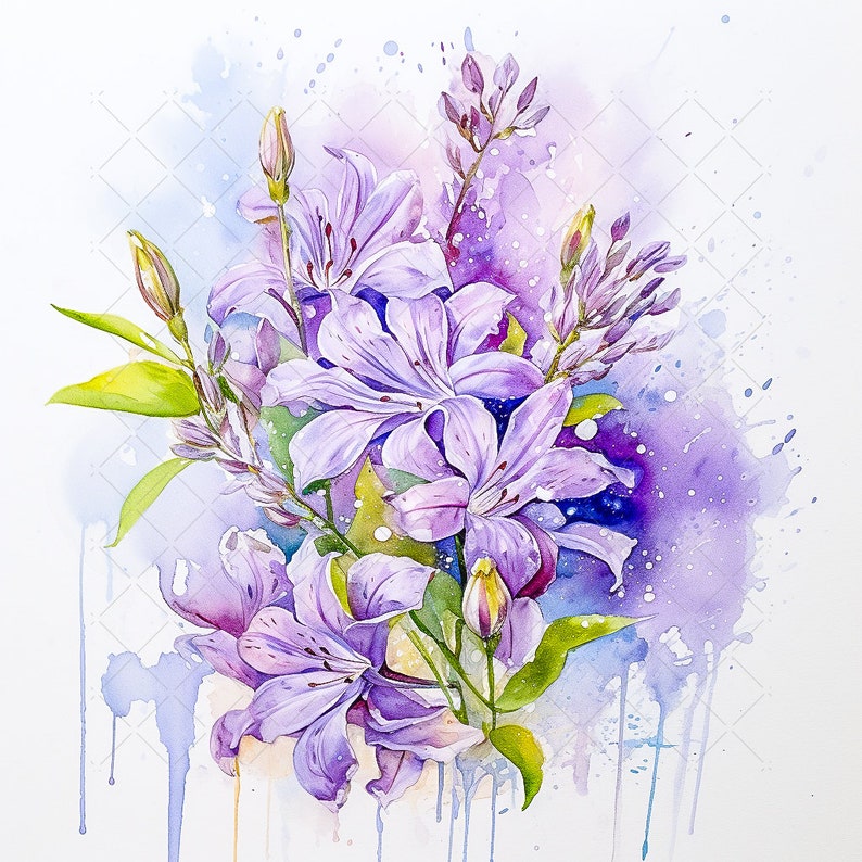 Watercolor Mixed Purple Flowers Bundle Clipart, 10 High Quality Jpgs ...