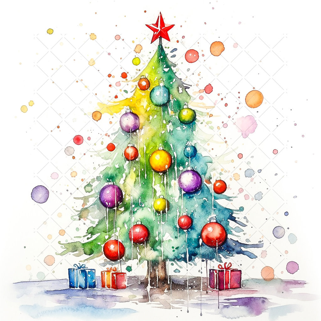 Christmas Trees Bundle Watercolor Clipart, 10 High Quality Jpgs ...