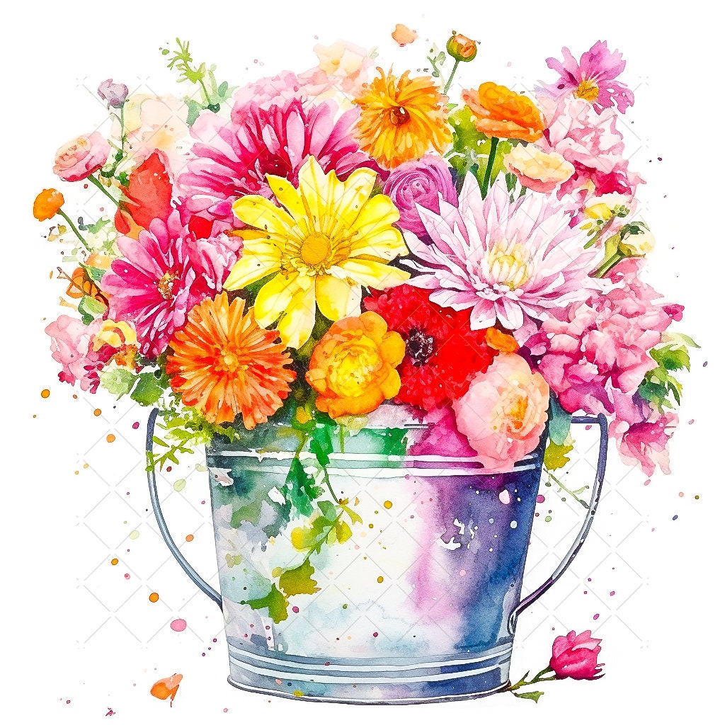 Bloomstruck Flowers in Bucket Bundle Clipart, 10 High Quality Jpgs ...