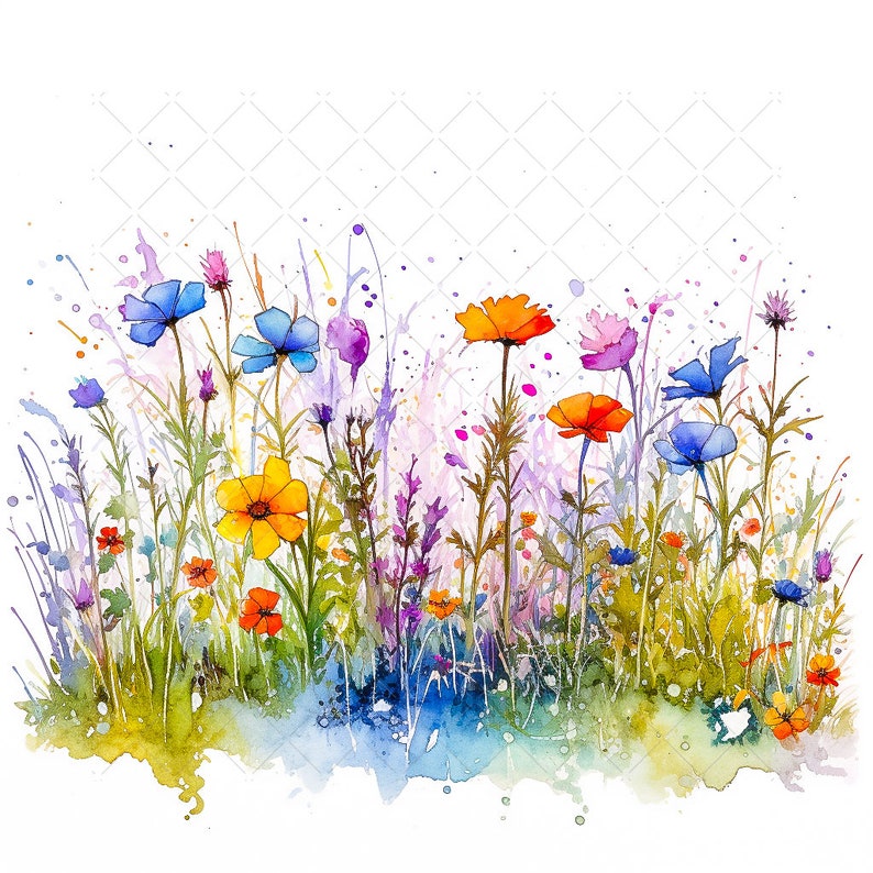 Wild Flowers Bundle Clipart, 10 High Quality Jpgs, Watercolor Flower in ...