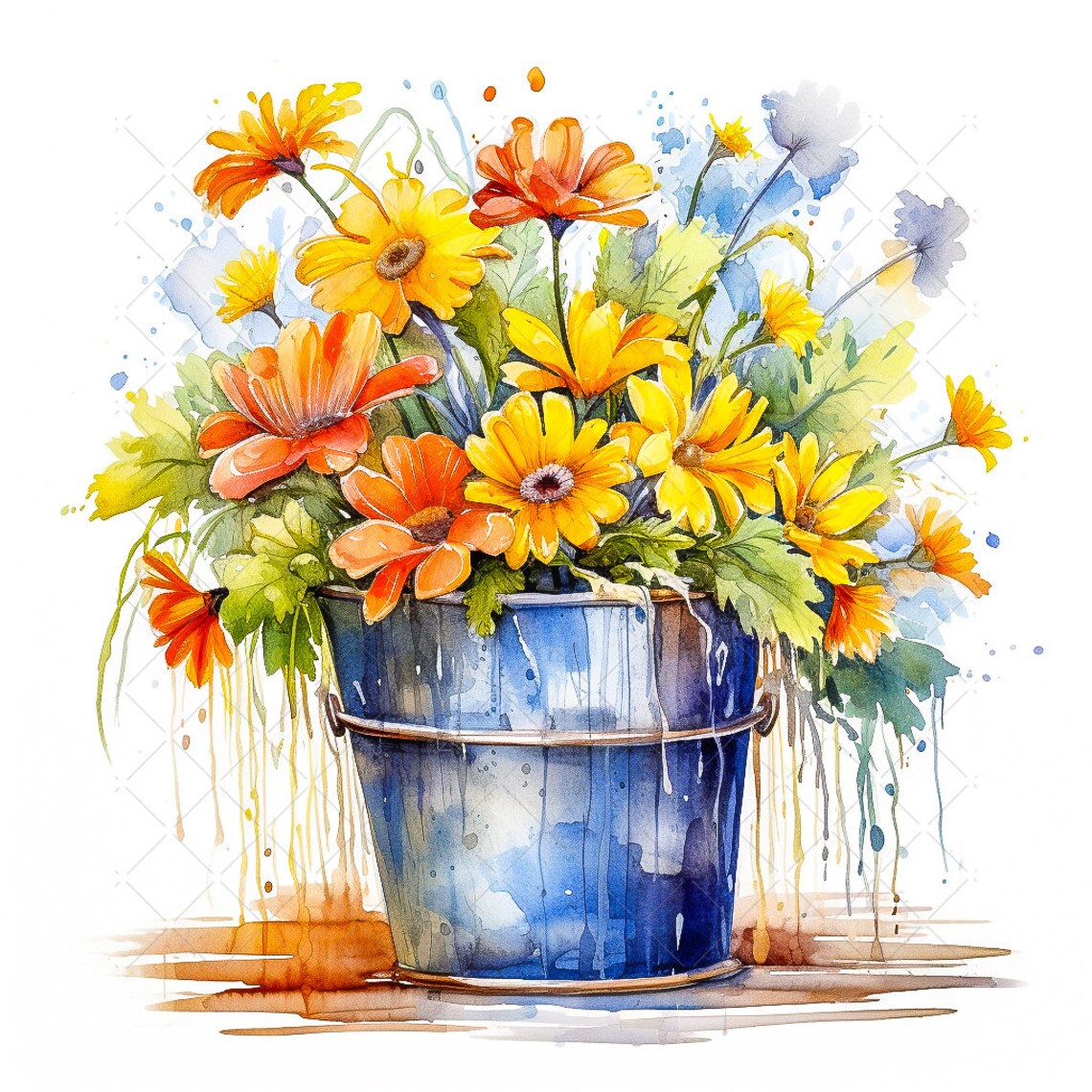 Daisies Flowers in Metal Bucket Bundle Clipart, 10 High Quality Jpgs ...